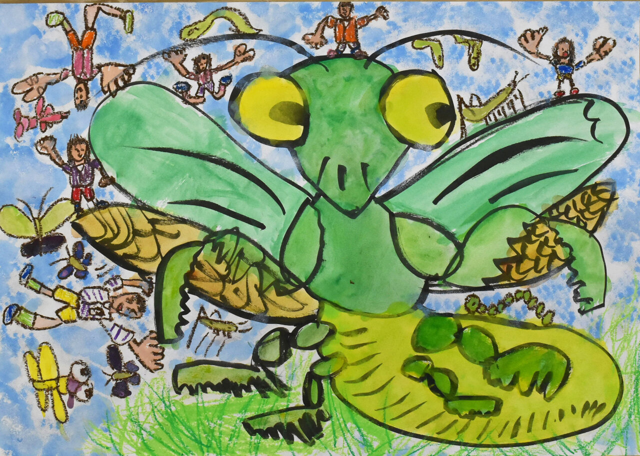 かまきりとあそんだよ｜天神崎子どもふるさと絵画展｜紀伊民報AGARA